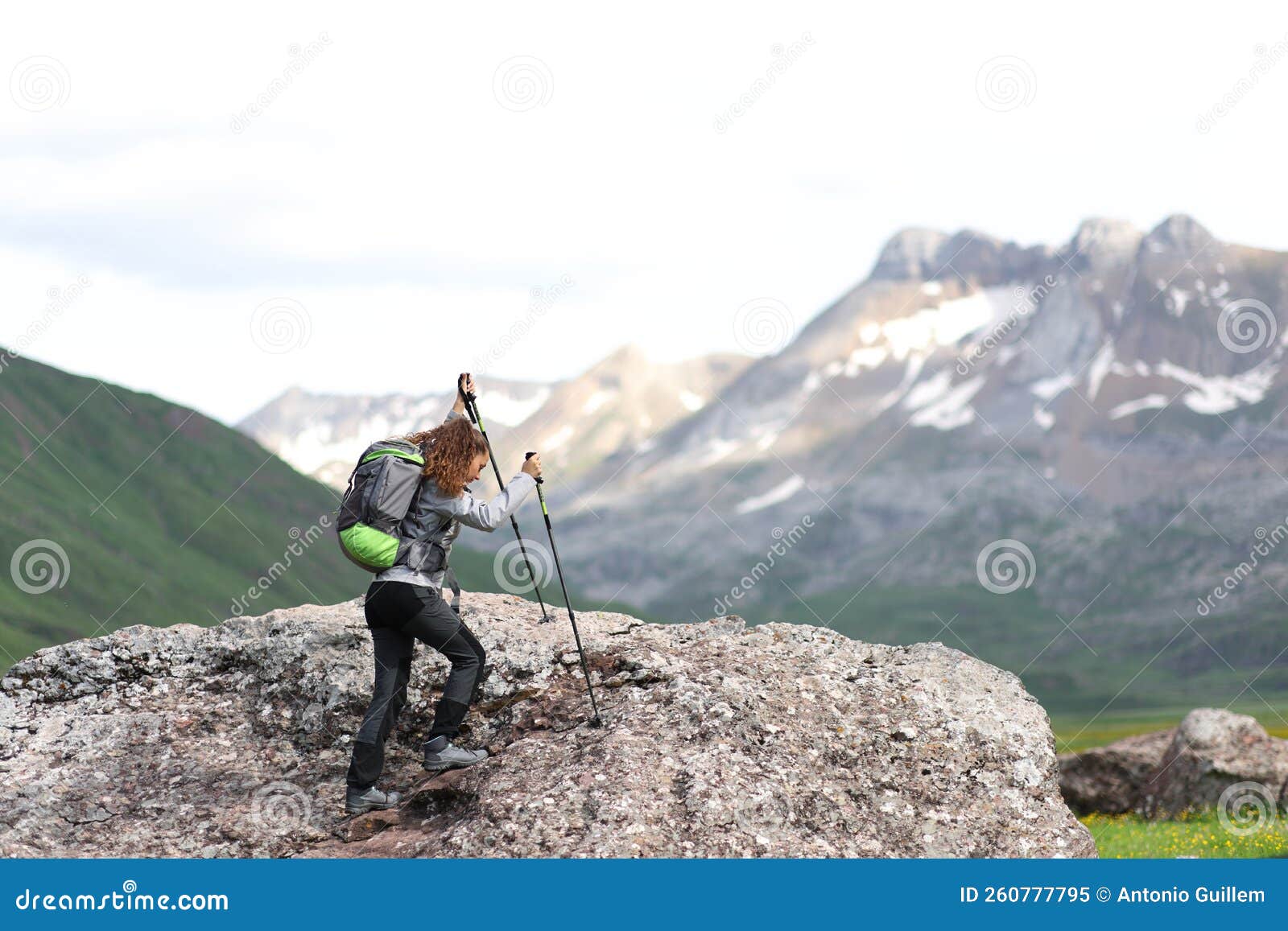 Hiker Walking on the Top of a Mountain Stock Image - Image of girl ...