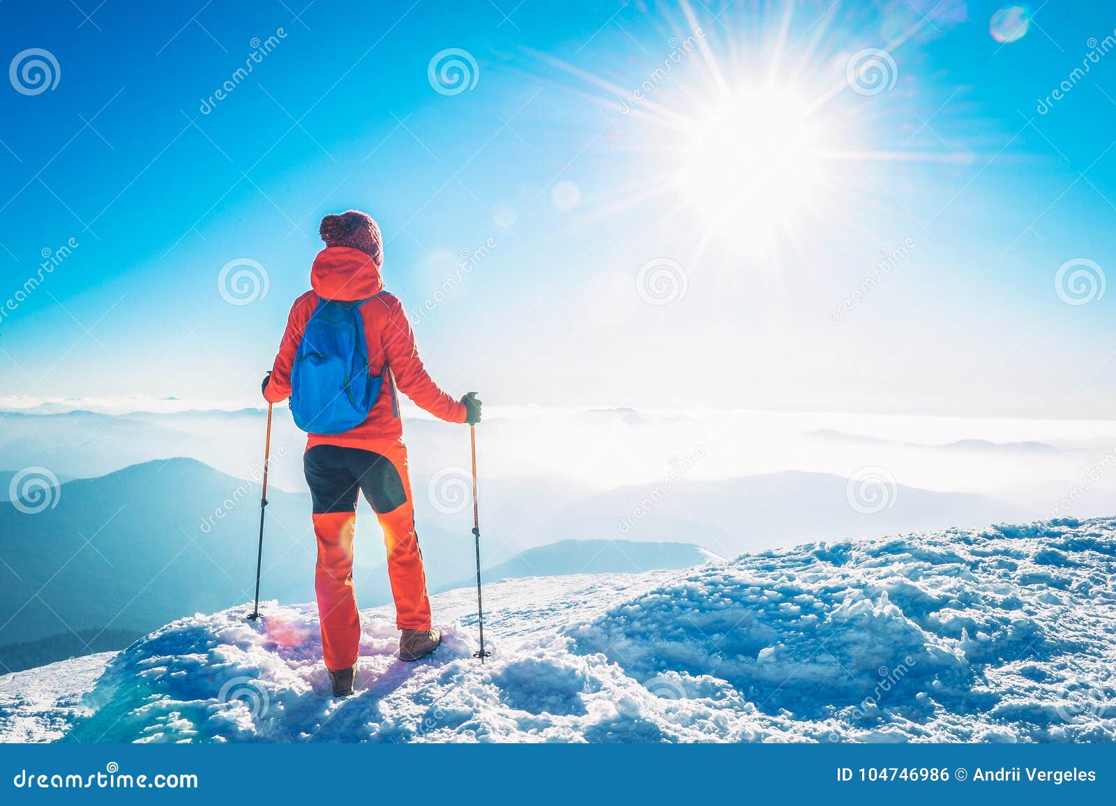 Hiker Woman Trekking on the Snow in a Snowy Mountain in Winter Stock ... Hiker Woman Trekking on the Snow in a Snowy Mountain in Winter Stock ...