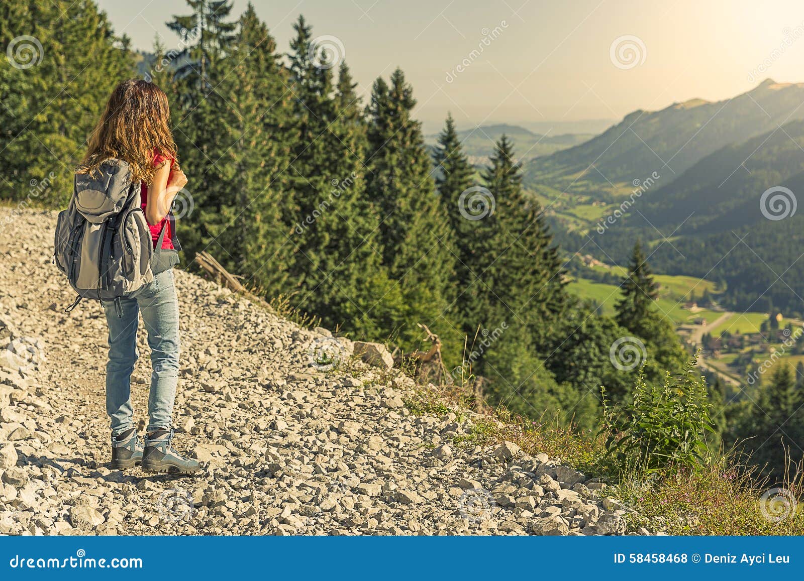 Hiker Woman Watching the Landscape Stock Photo - Image of forest ...
