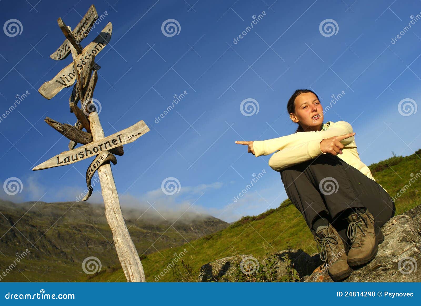 Hiker women pointing stock photo. Image of summer, decision - 24814290