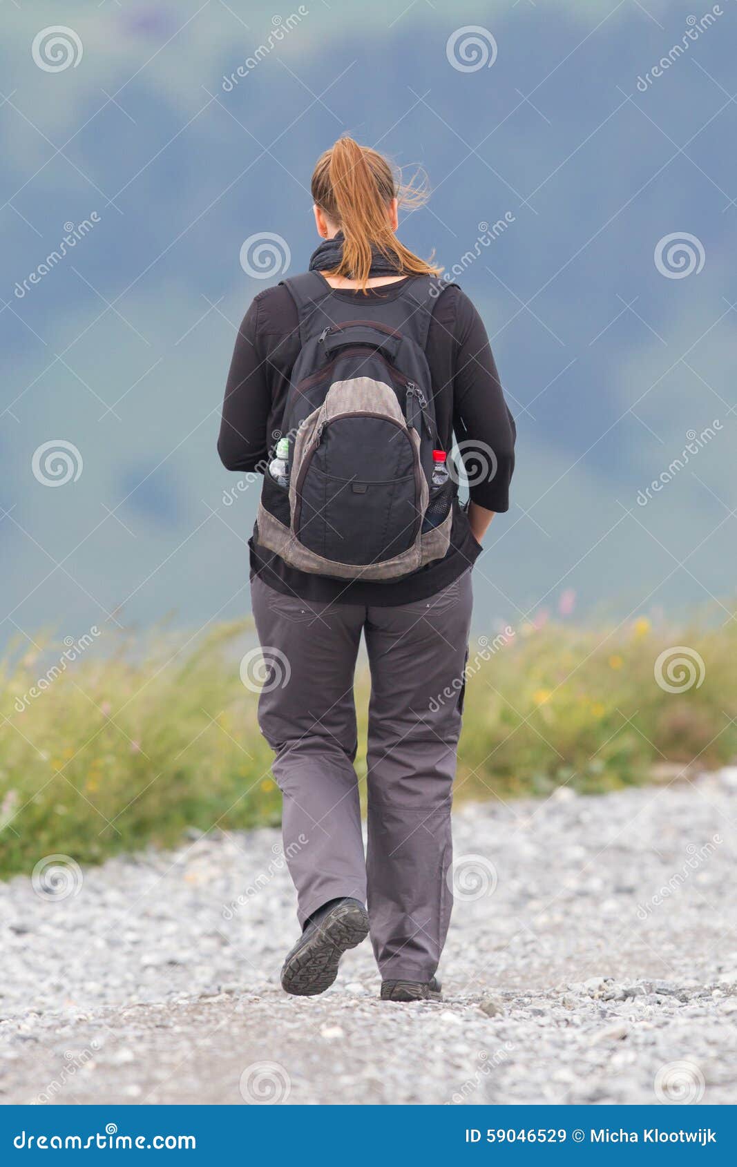 Hiker Young Women Walking In National Park Outdoors With Backpack ...