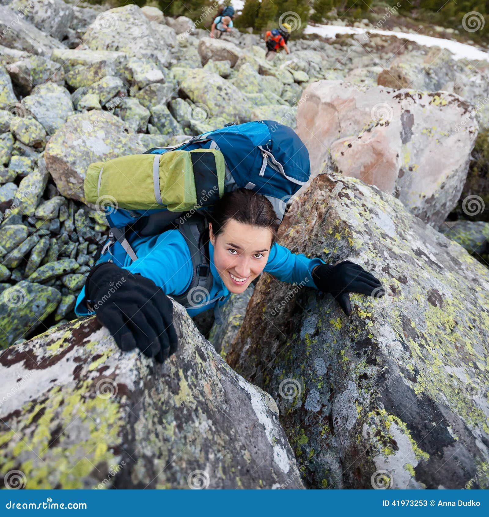 Hikers are Climbing Rocky Slope of Mountain Stock Image - Image of rock ...