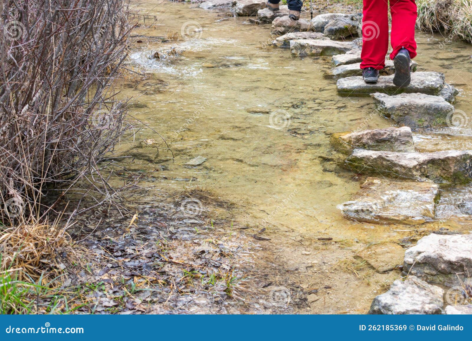 Hikers Crossing a River on the Rocks Stock Image - Image of exploration ...