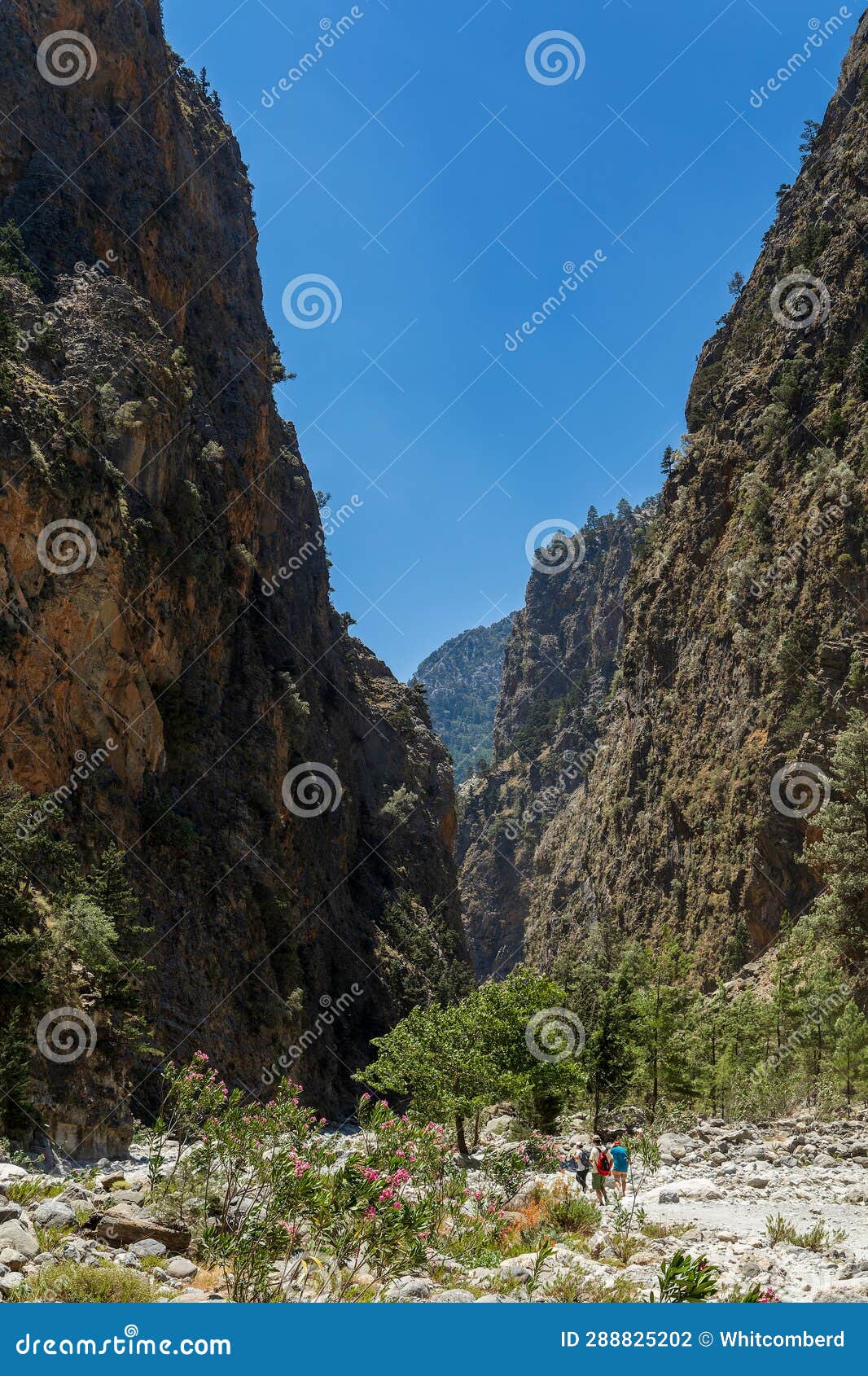Hikers in a Deep Gorge Surrounded by Spectacular Cliffs during a Hot ...