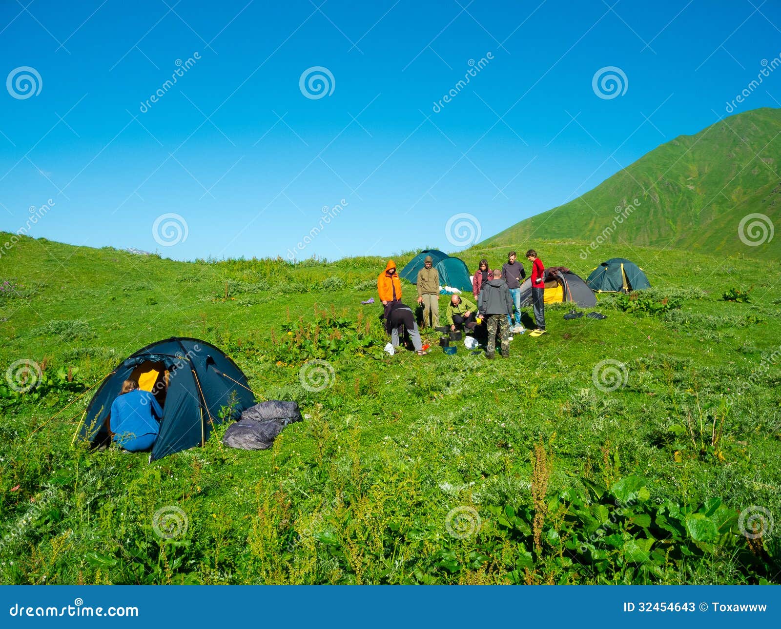 Hikers Eat Breakfast at the Camp Stock Image - Image of svaneti, camp ...