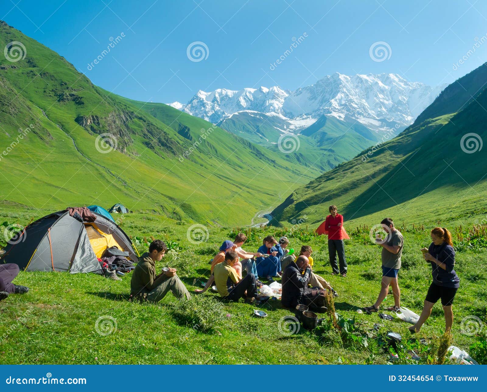 Hikers Eat Breakfast at the Camp Stock Photo - Image of hikers ...