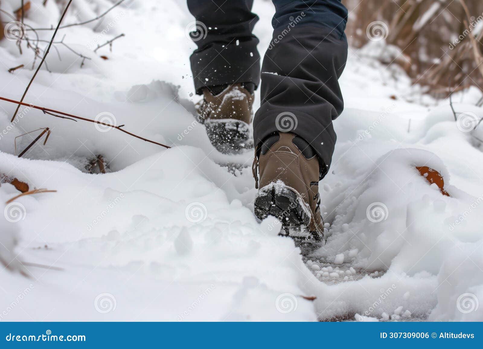Hikers Feet Stepping into Deep Snow, Creating a Path Stock Illustration ...