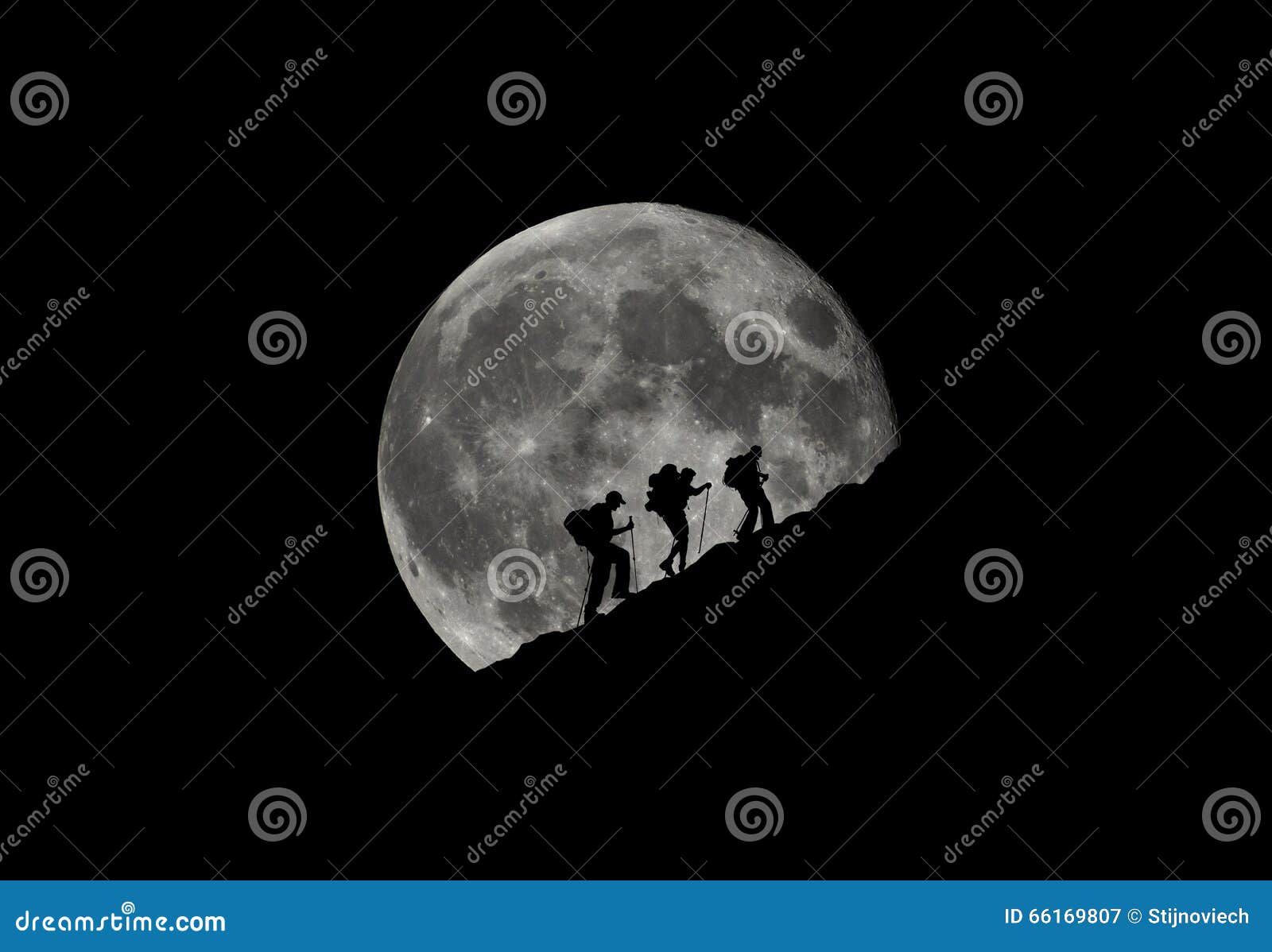 Hikers in front of moon stock image. Image of foreground - 66169807