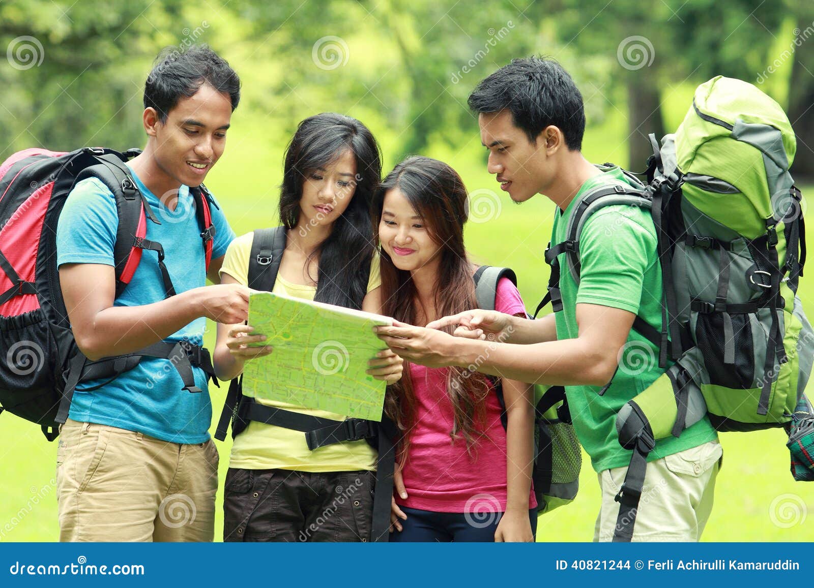 Hikers Looking the Map in Countryside Stock Photo - Image of ...