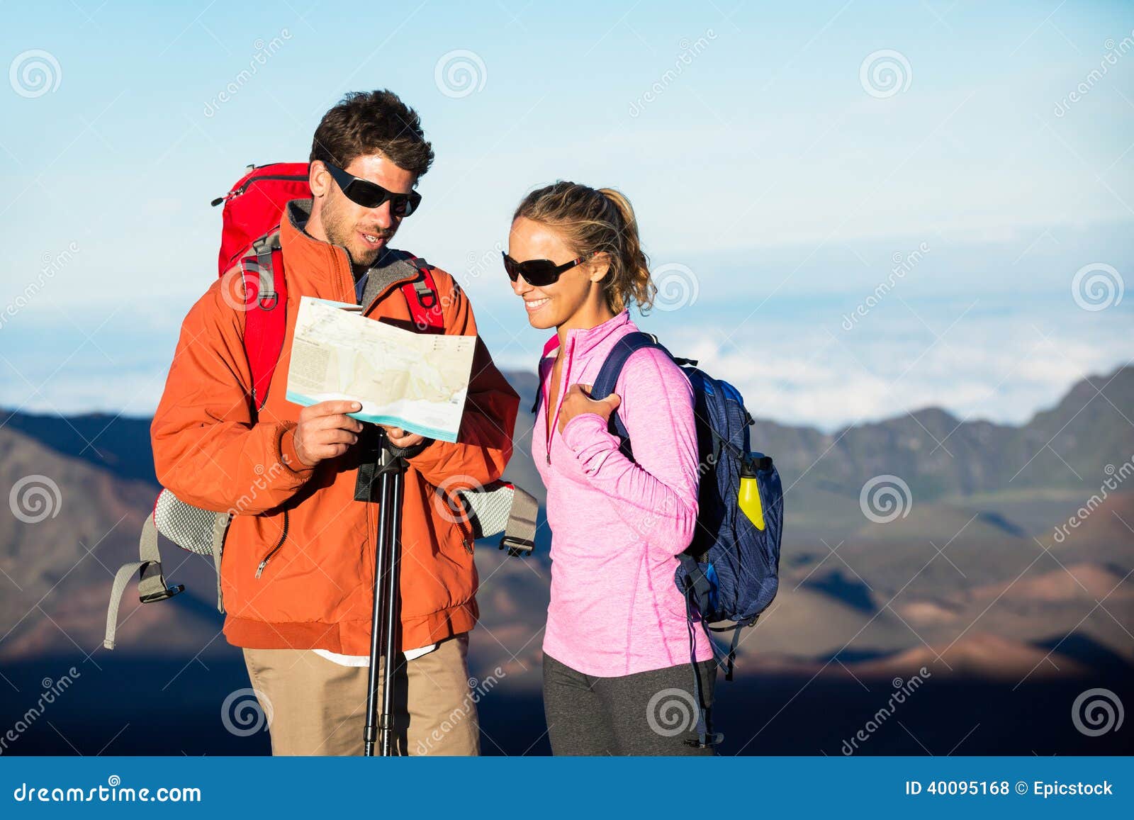 Hikers Looking at Trail Map Stock Photo - Image of together, haleakala ...