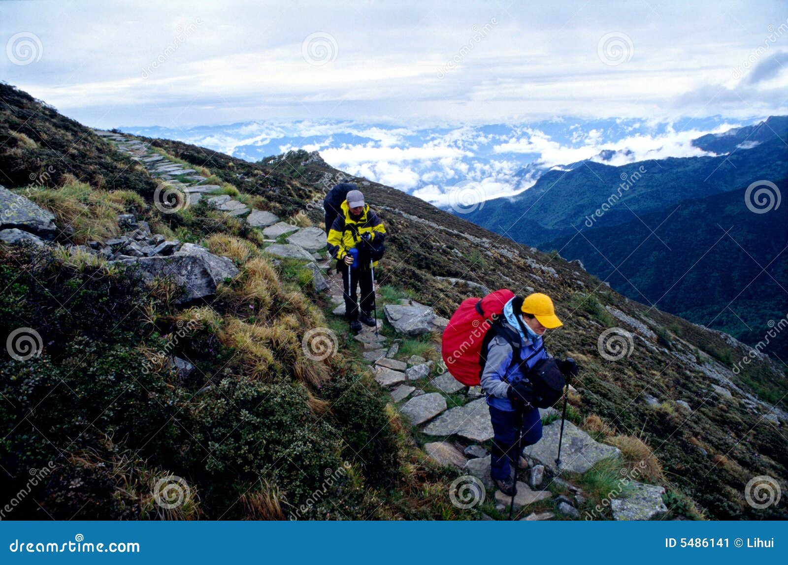 Hikers Mountain stock image. Image of backpack, grass - 5486141