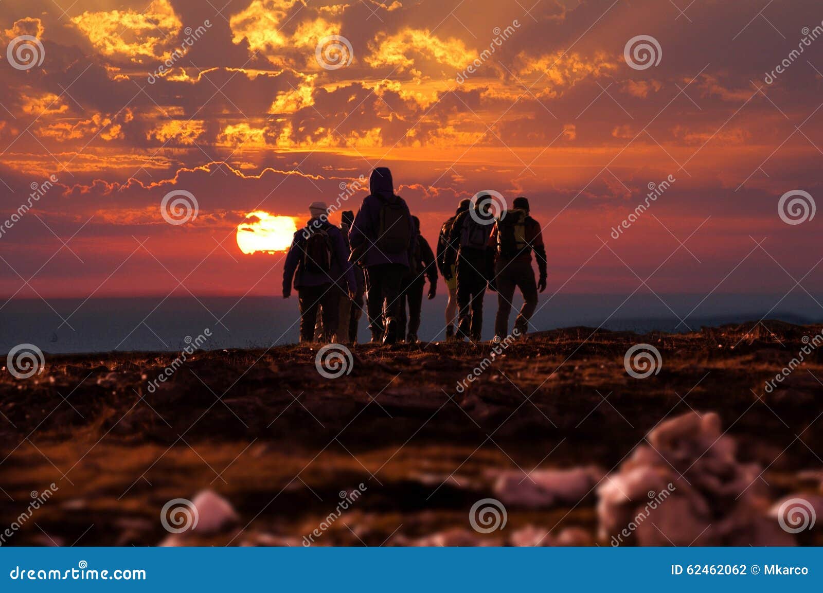 Hikers Reach Mountain Top Sunset Group Walking Stock Photos - Free ...