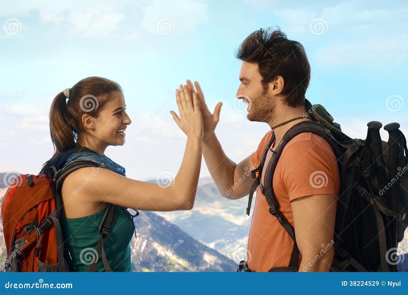 Hikers Reached the Destination in Mountains Stock Image - Image of ...
