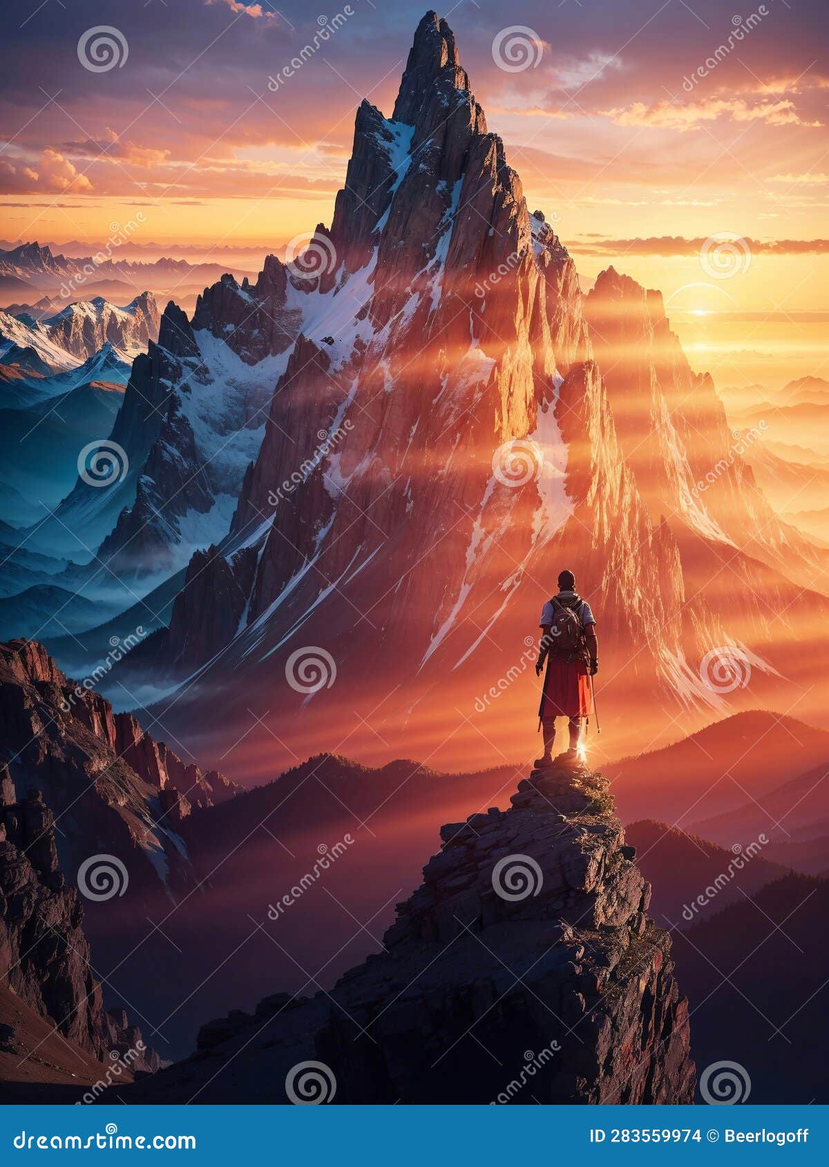 Hikers on a Summit in a Wintry Mountain Landscape Stock Illustration ...