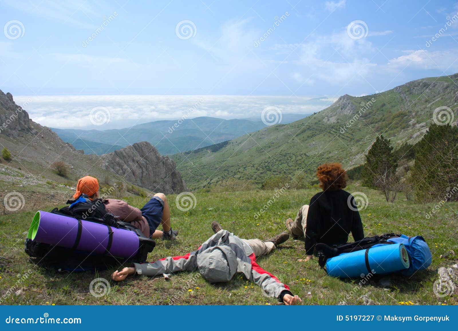 Hikers Takes a Rest on Pass in Mountains Stock Image - Image of park ...