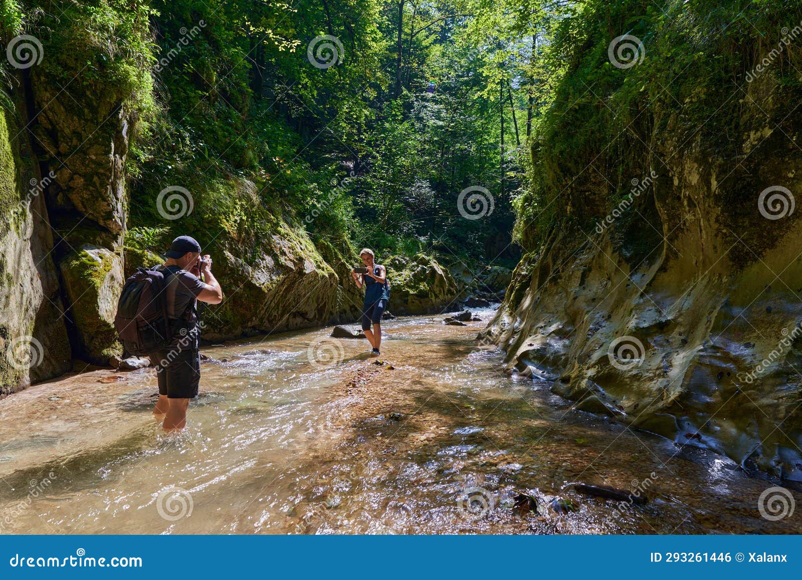Hikers Taking Photos in a Gorge Stock Photo - Image of hiking, person ...