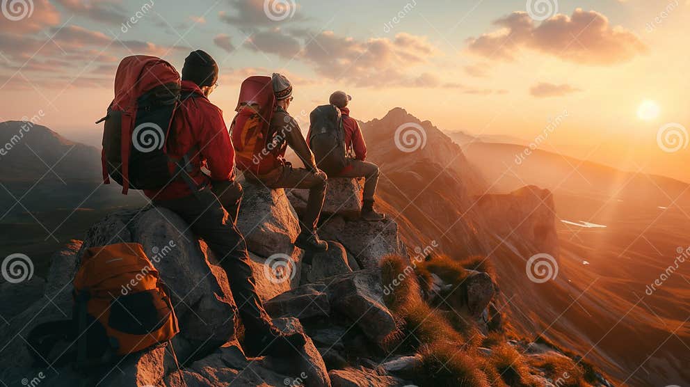 Hikers Taking a Well-deserved Rest after Conquering a Peak Stock Image ...