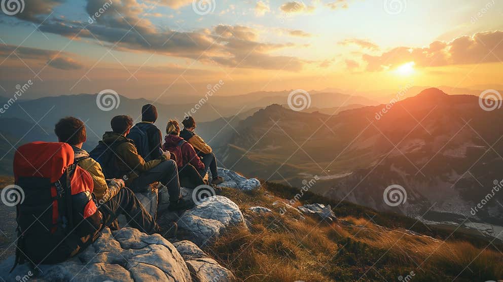 Hikers Taking a Well-deserved Rest after Conquering a Peak Stock Image ...