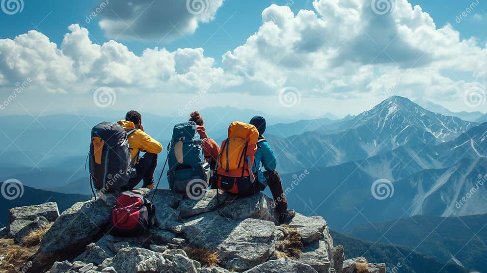 Hikers Taking a Well-deserved Rest after Conquering a Peak Stock Photo ...
