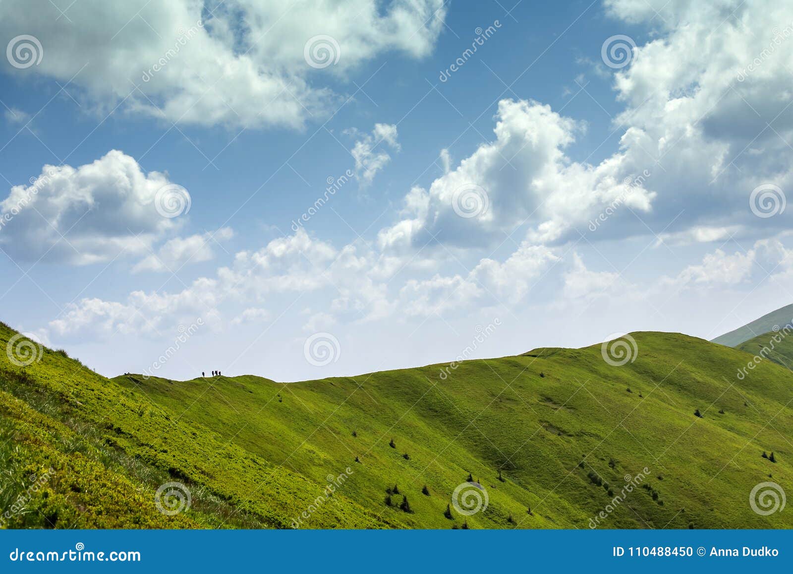Hikers on the Top of the Ridge in the Mountains Stock Photo - Image of ...