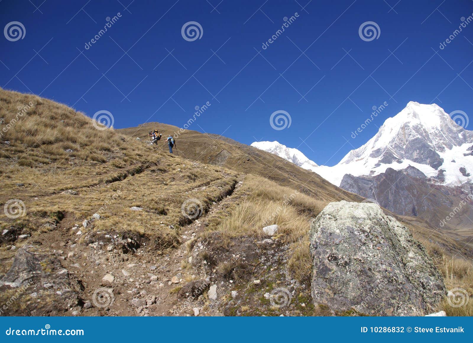 Hikers on Trail in High Andes Stock Photo - Image of cordillera, walker ...