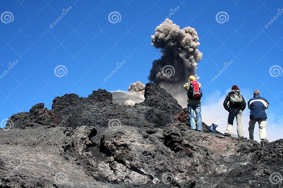 Hikers on volcano etna stock photo. Image of film, italy - 1601604