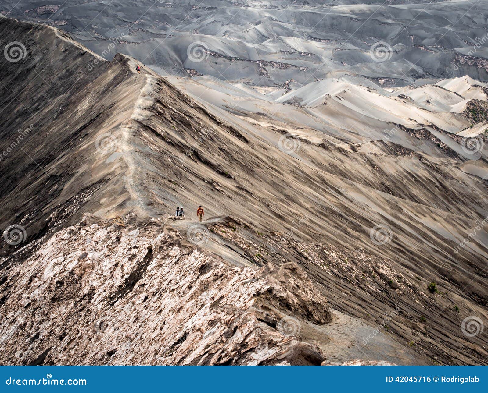 Hikers Walking Around Rim of Gunung Bromo Volcano, Editorial Photo ...