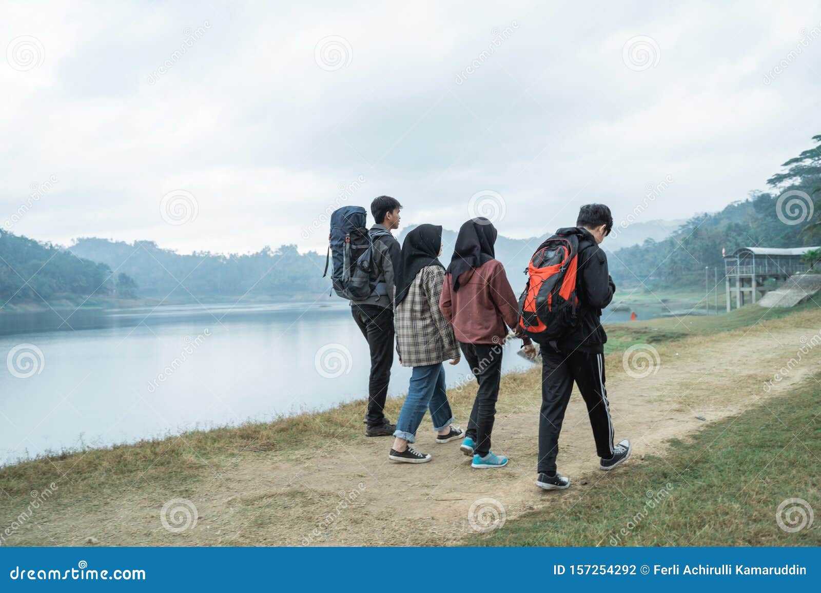 Hikers Walking Enjoy Lake View Editorial Photography - Image of hiking ...