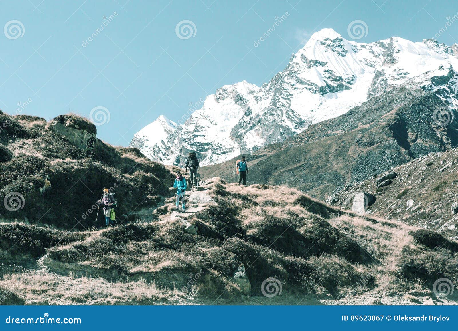 Hikers Walking on Footpath in Unusual Terrain Mountains and Desert ...