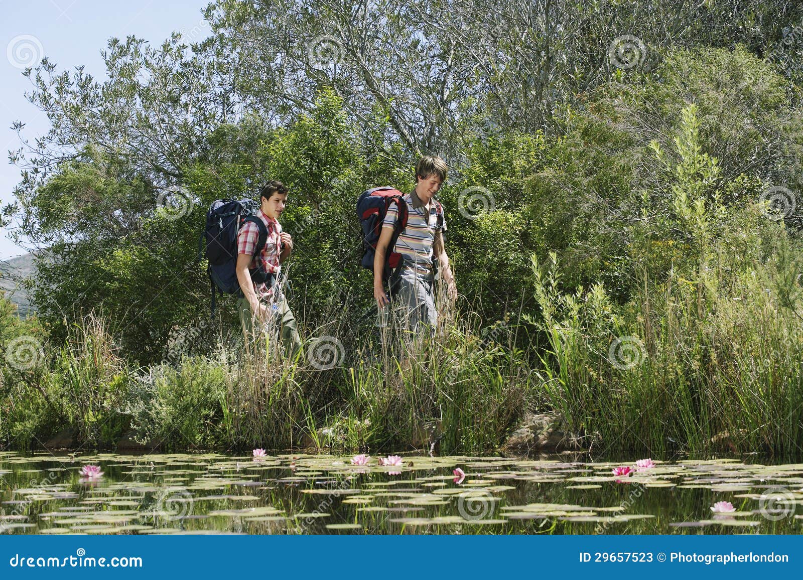 Hikers Walking by Lake stock image. Image of recreation - 29657523