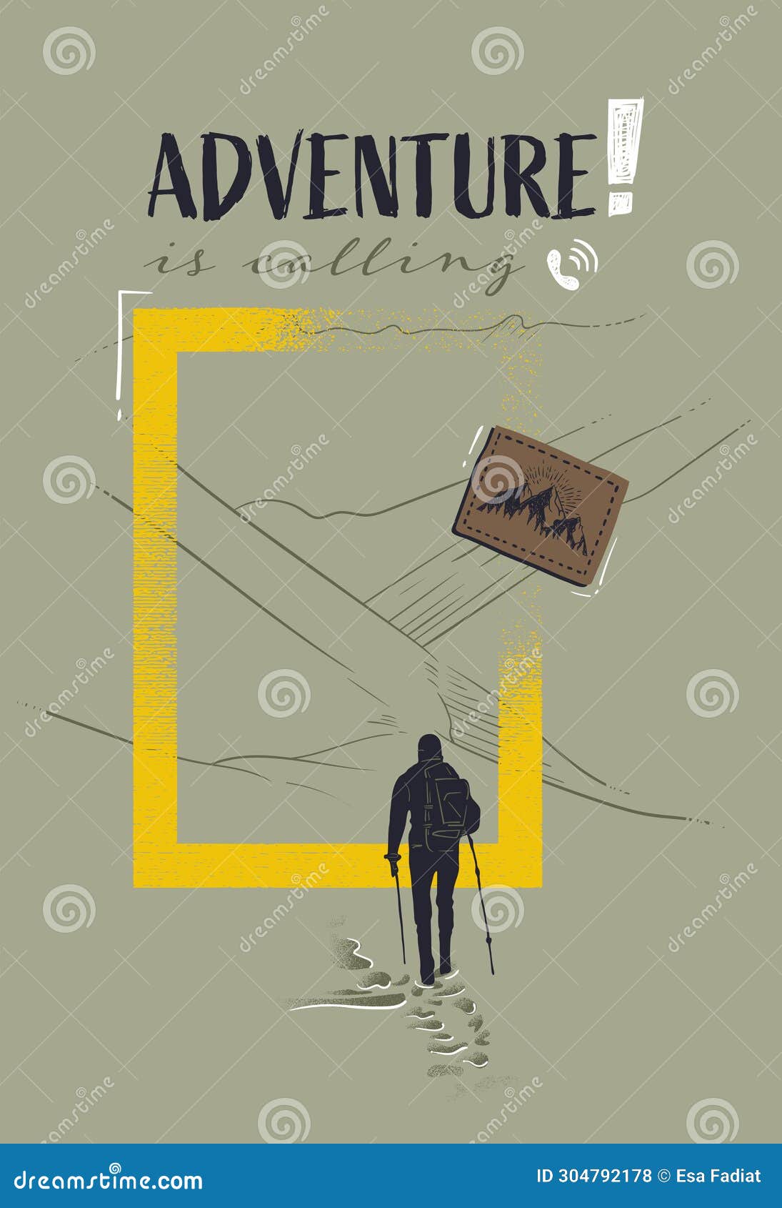 Hiking Adventure Poster. Vector Illustration of Hiker with Backpack and ...