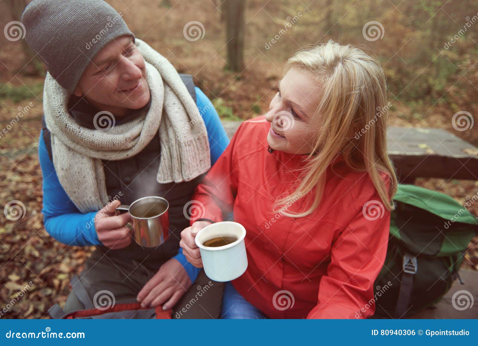 Hiking during the autumn stock photo. Image of drink - 80940306