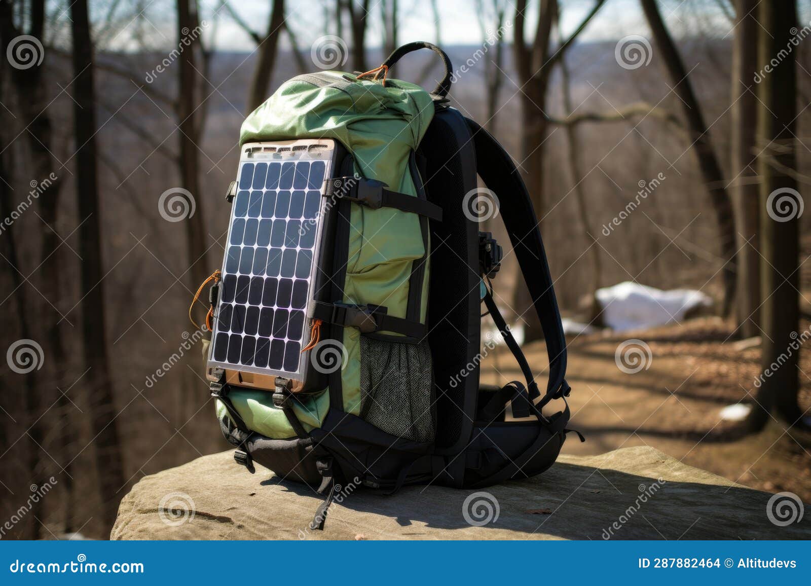 Hiking Backpack with Attached Solar Panel Stock Illustration ...