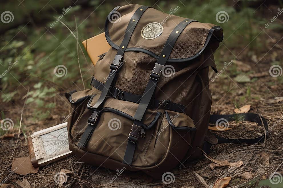 Hiking Backpack with Map and Compass, Ready for Adventure Stock ...