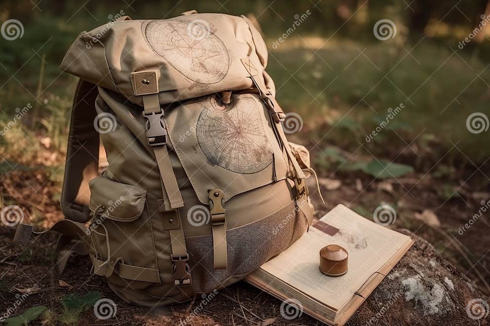 Hiking Backpack with Map and Compass, Ready for Adventure Stock ...