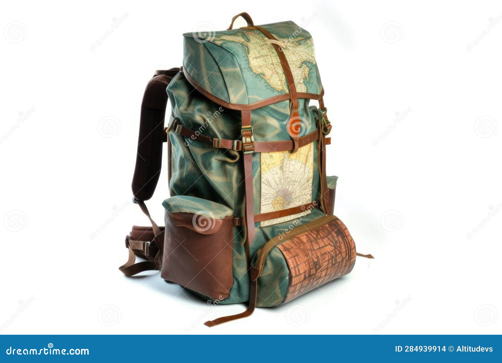 Hiking Backpack with Map and Compass on Top Stock Illustration ...