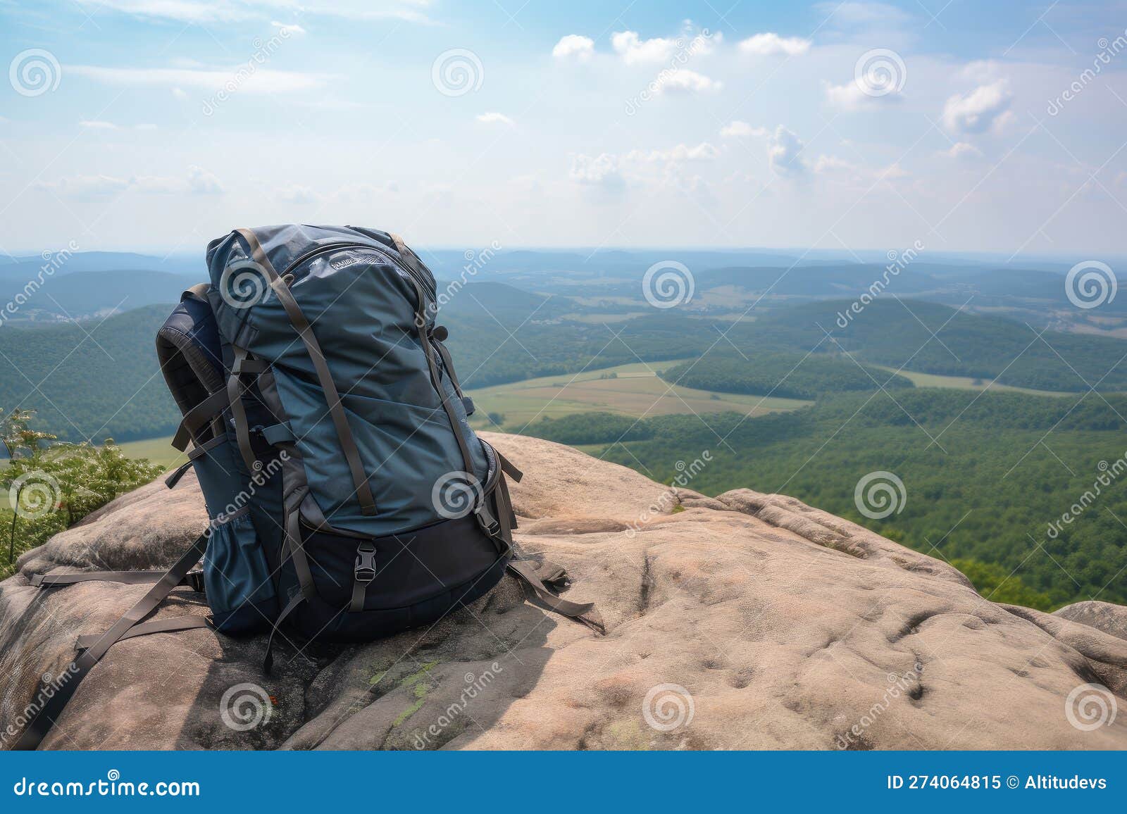 Hiking Backpack on Rock Formation, with View of the Surrounding ...