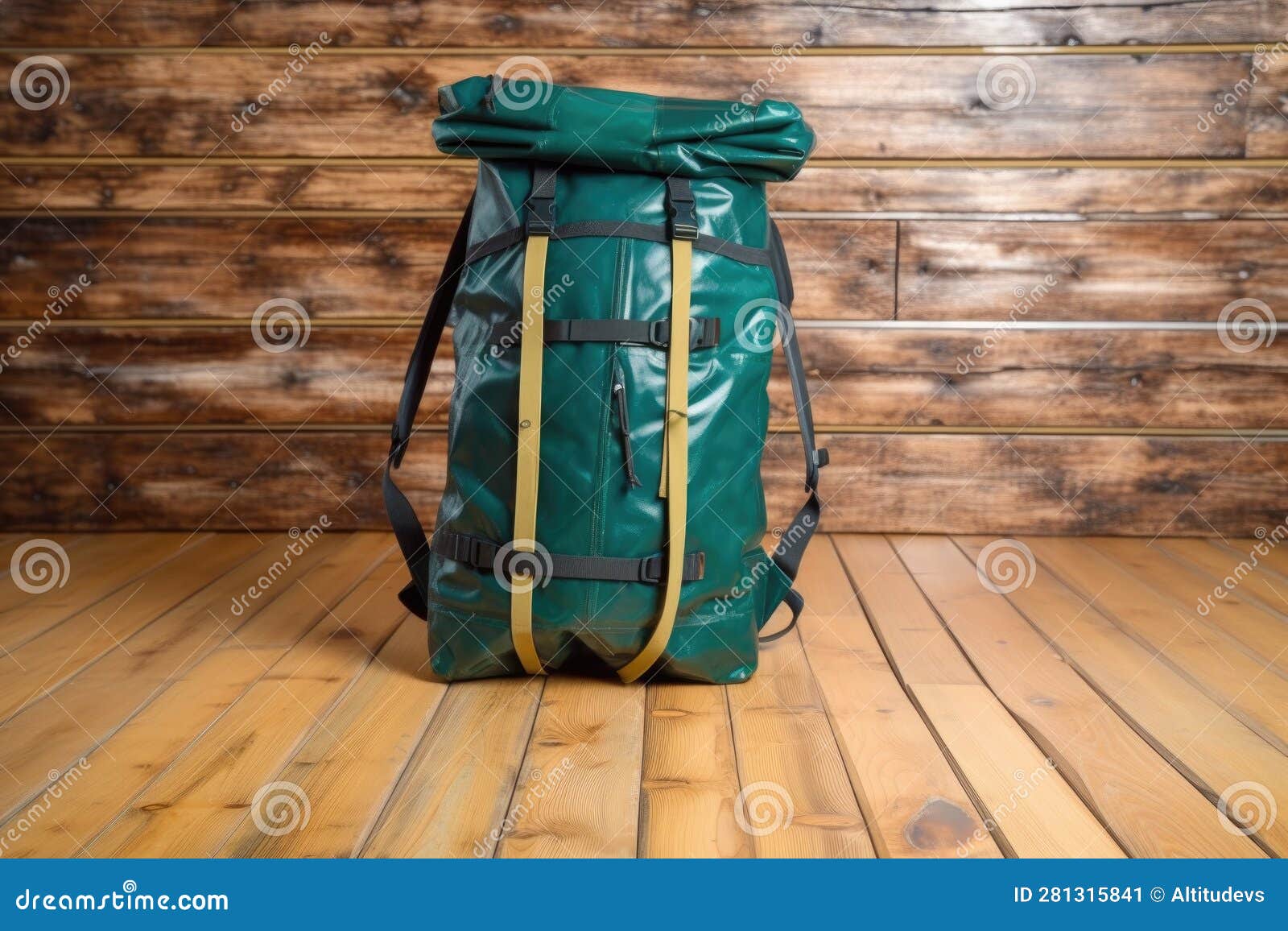 Hiking Backpack, with Roll-top Closure and External Frame, on Wooden ...