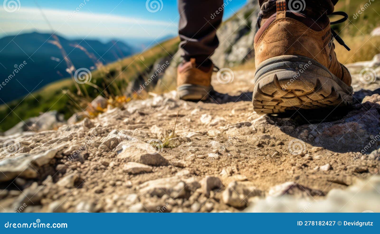 Hiking Boot. Feet on a Mountain Path Stock Illustration - Illustration ...