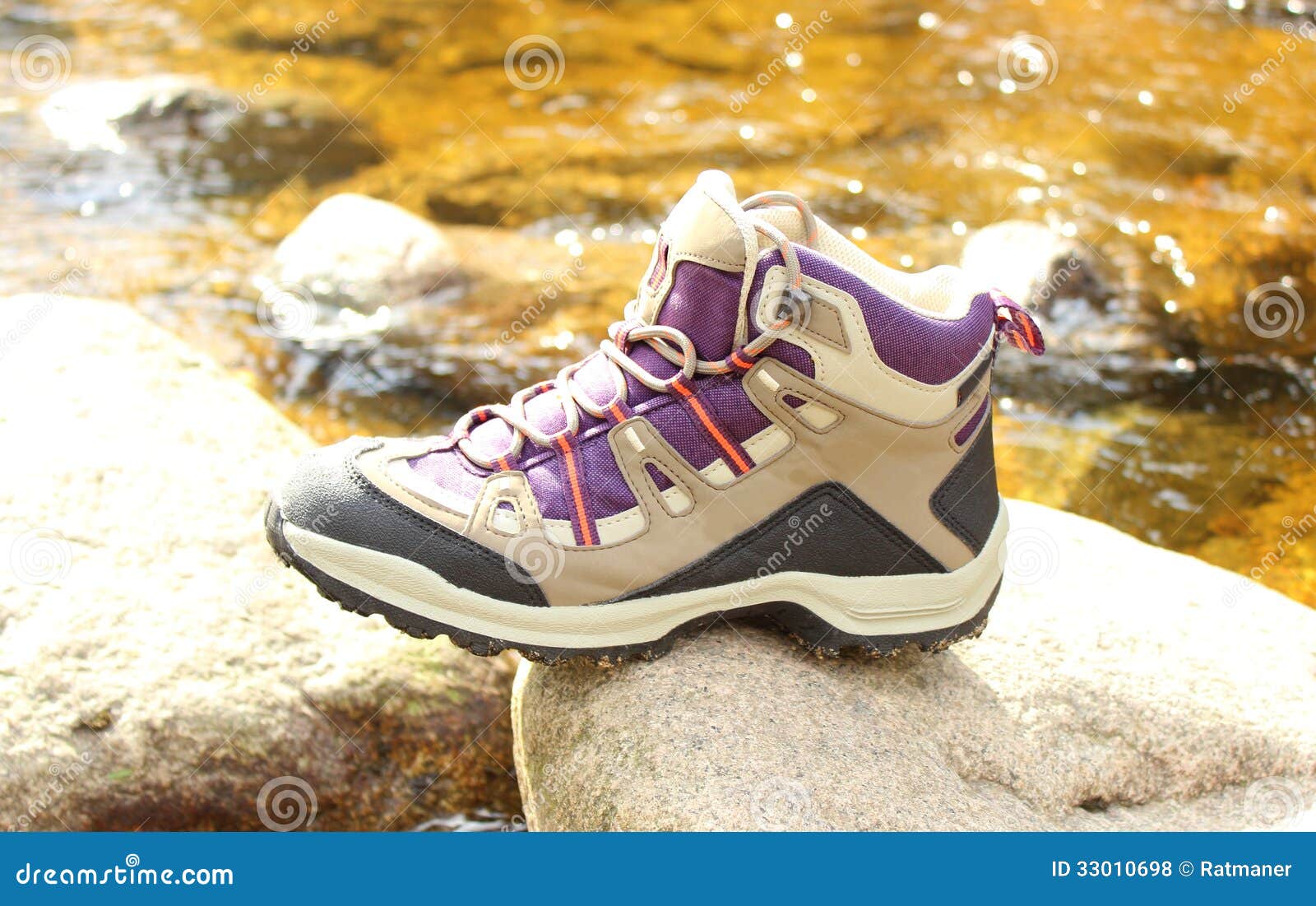 Hiking Boot Over a Mountain Stream Stock Photo - Image of endurance ...