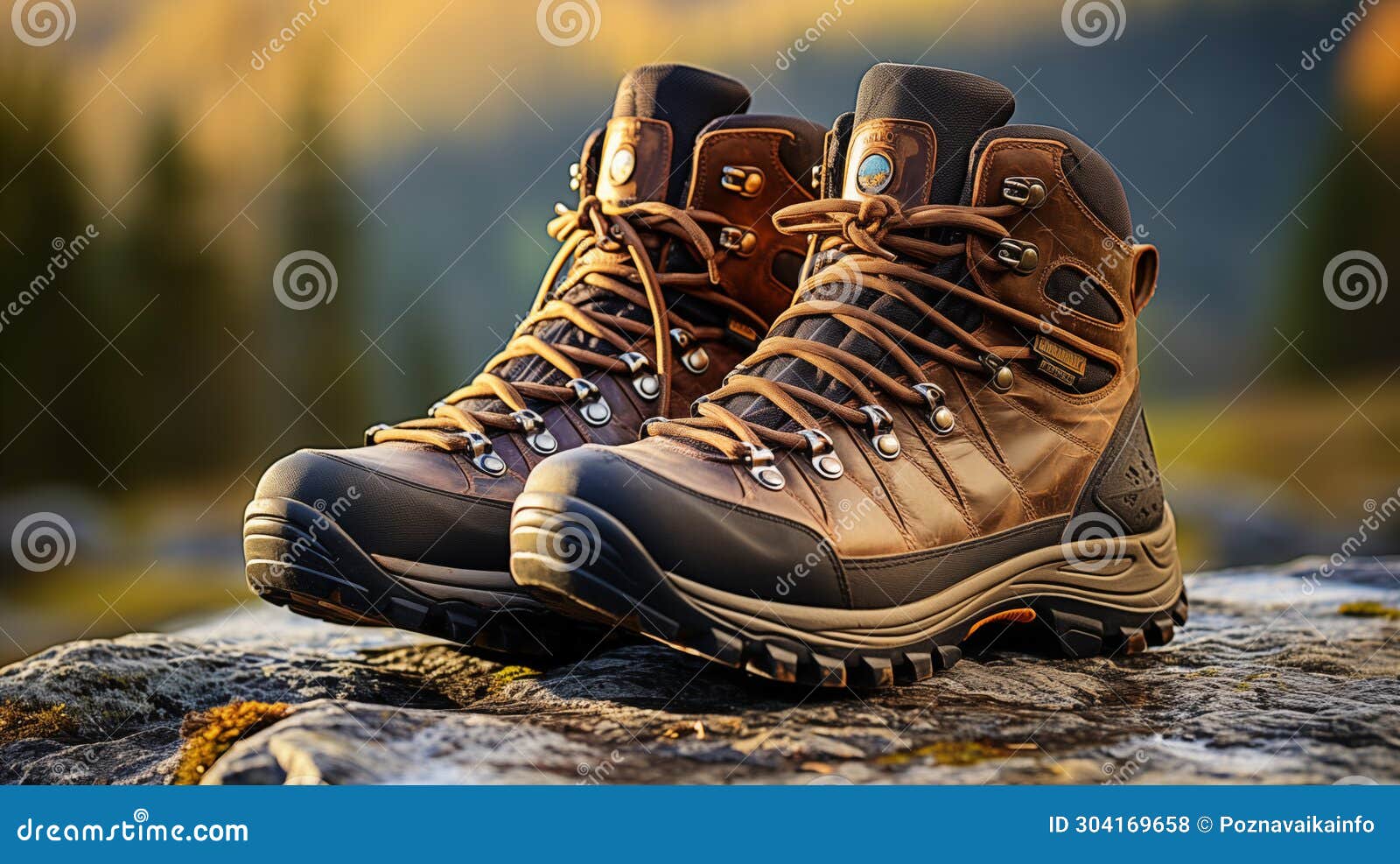Hiking Boots on a Mountain Trail. Banner with Place for Text Stock ...
