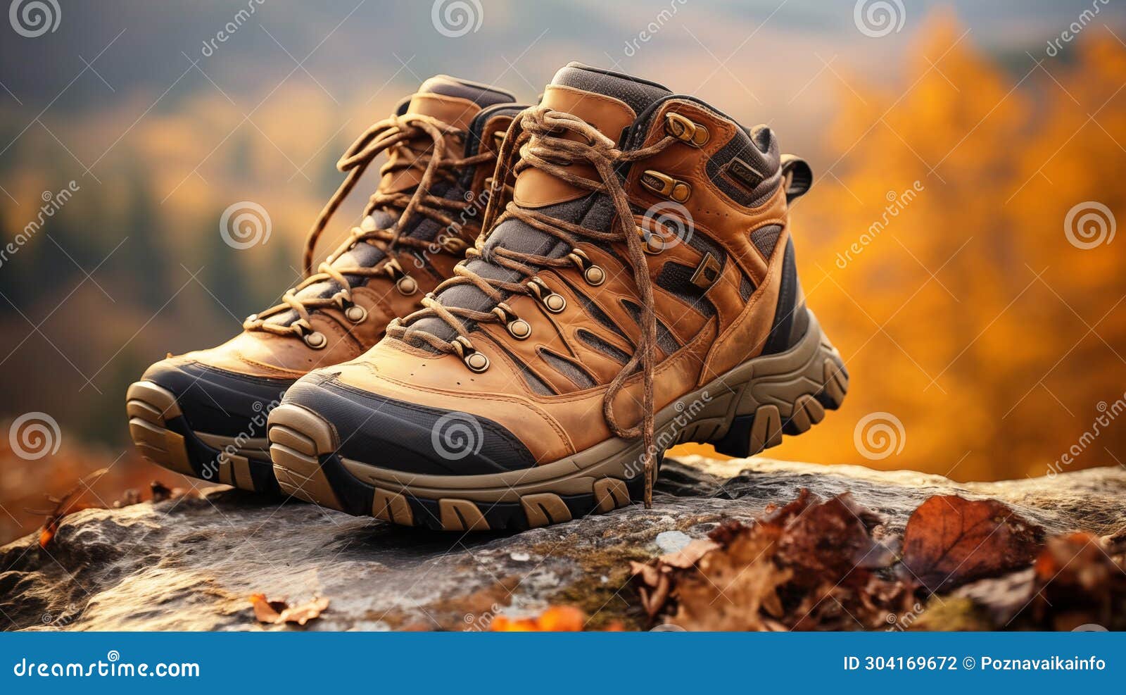 Hiking Boots on a Mountain Trail. Banner with Place for Text Stock ...