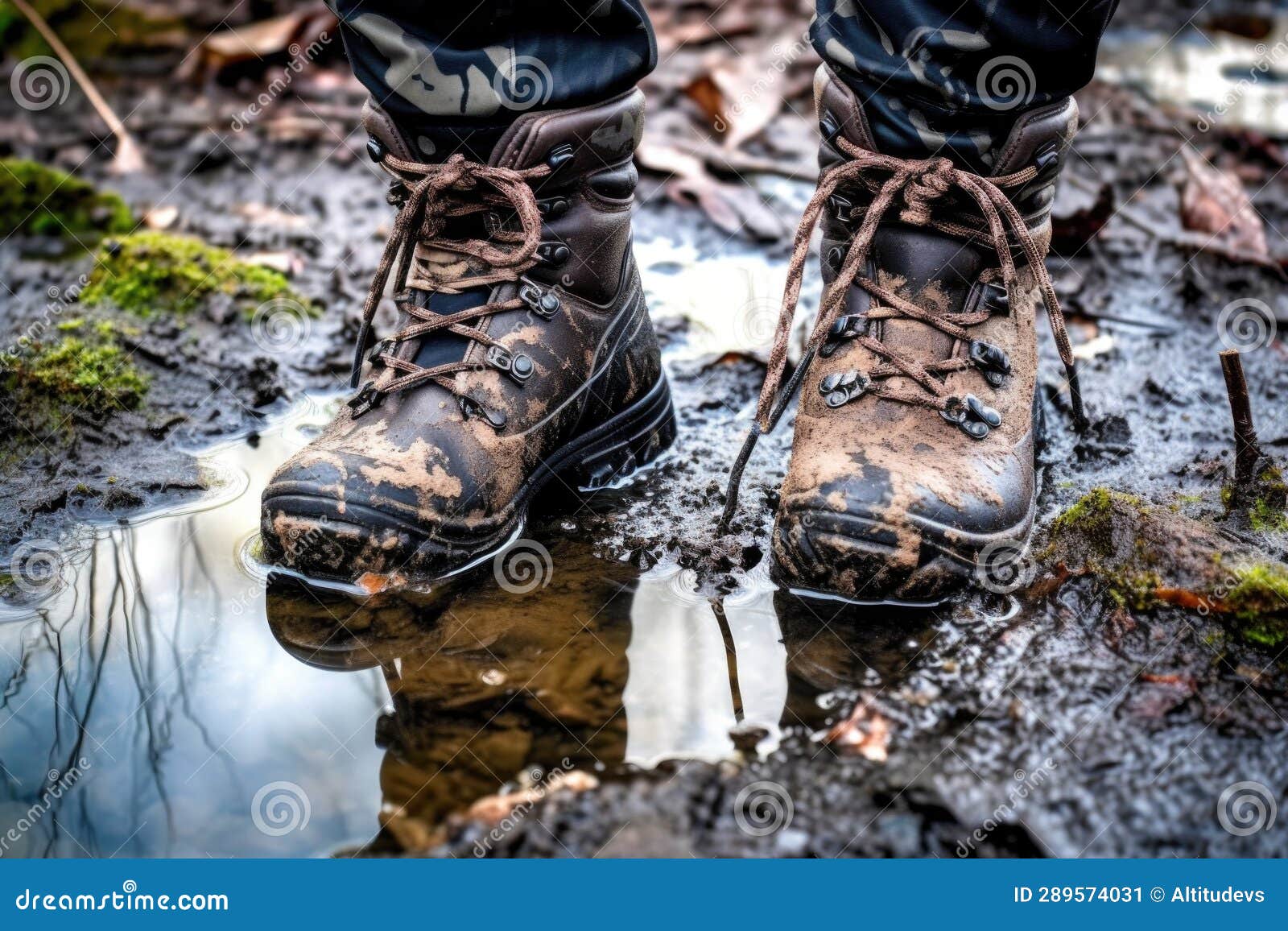 Hiking Boots Sinking in Deep Mud Puddle Stock Image - Image of slippery ...