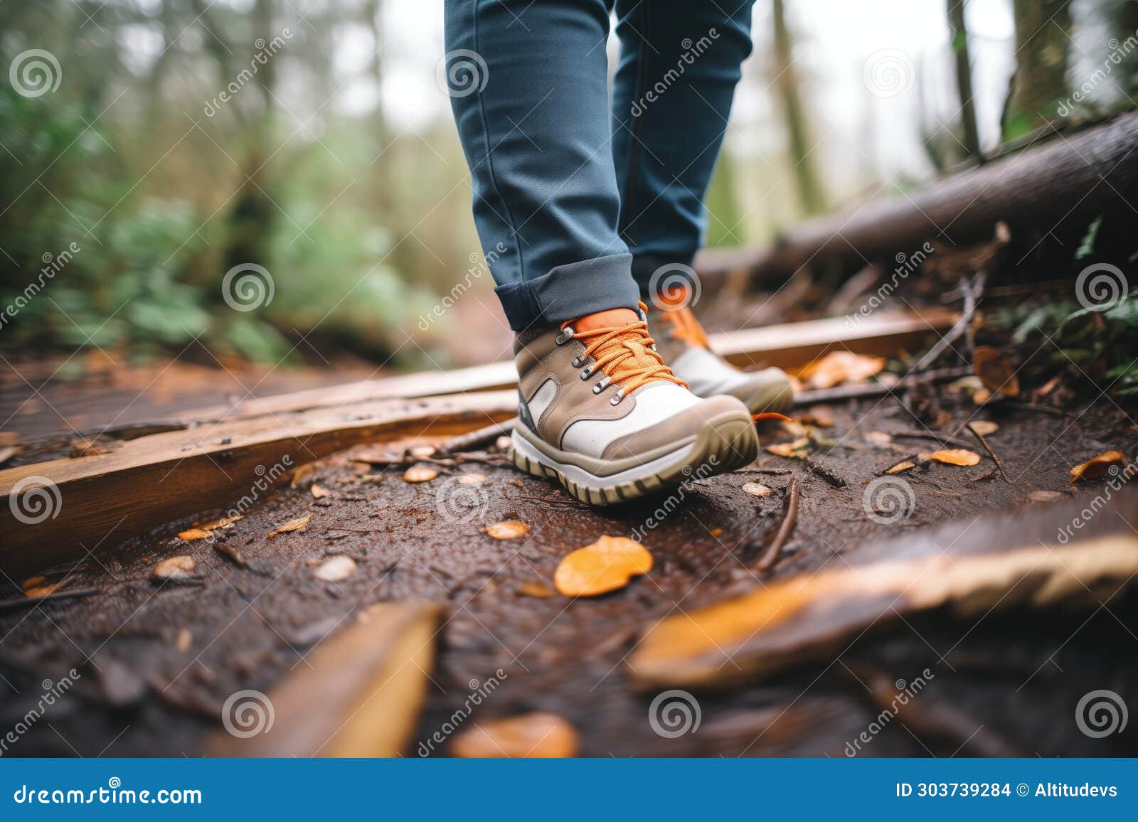 Hiking Boots Stepping Over Fallen Logs on a Path Stock Photo - Image of ...