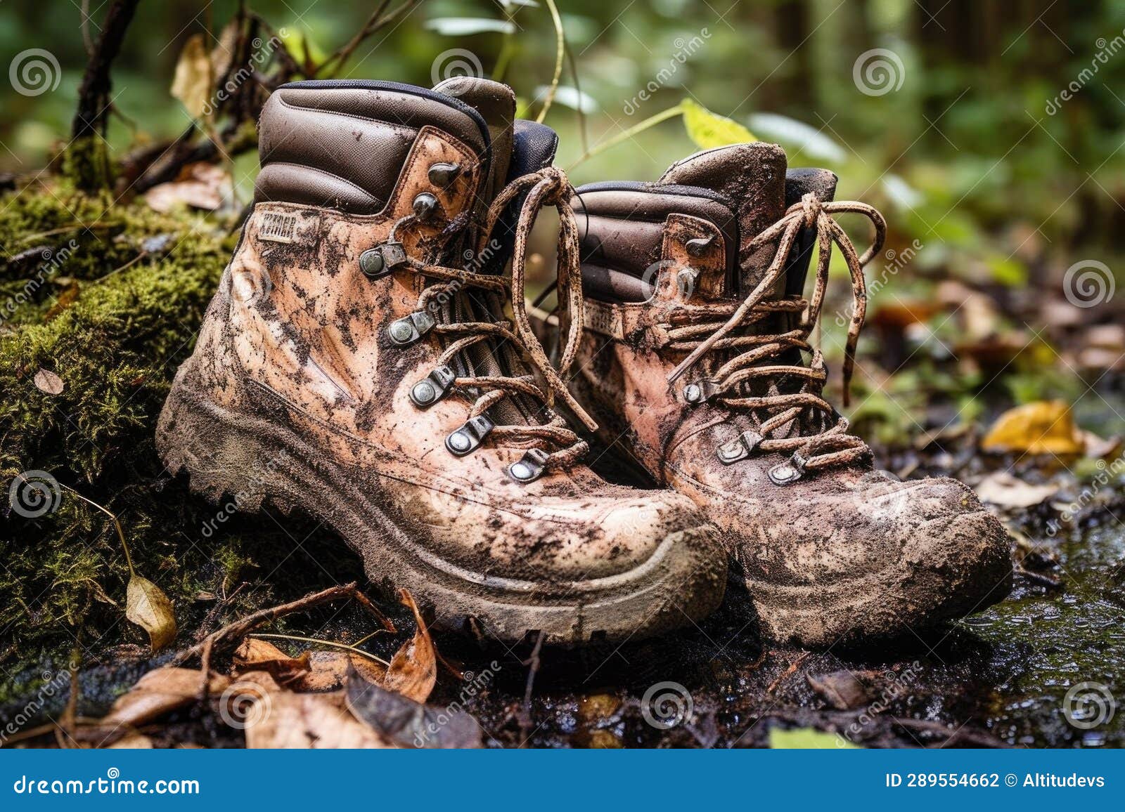 Hiking Boots Stuck in Thick Mud, Surrounded by Nature Stock Photo ...