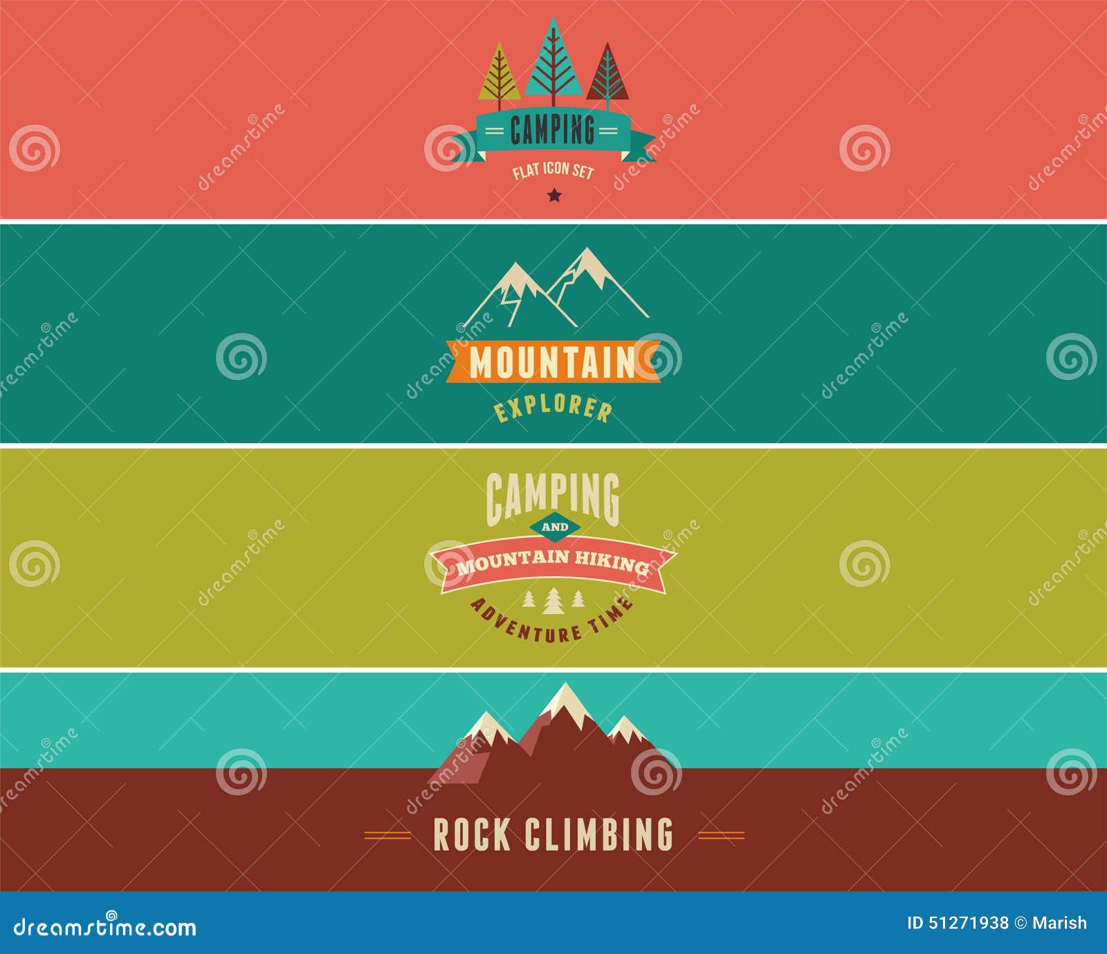 Hiking, Camp Banners, Backgrounds and Elements Stock Vector ...