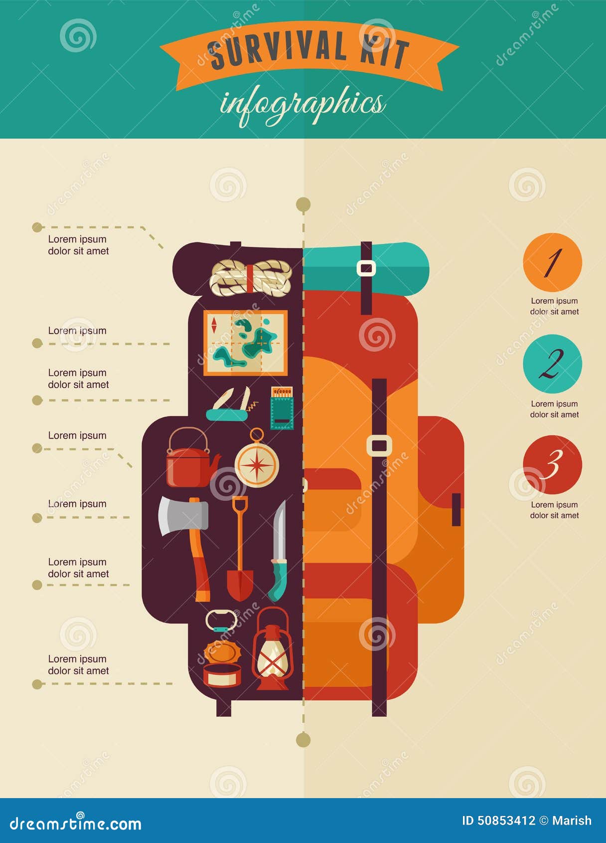 Hiking and Camping Concept - Survival Kit Stock Vector - Illustration ...