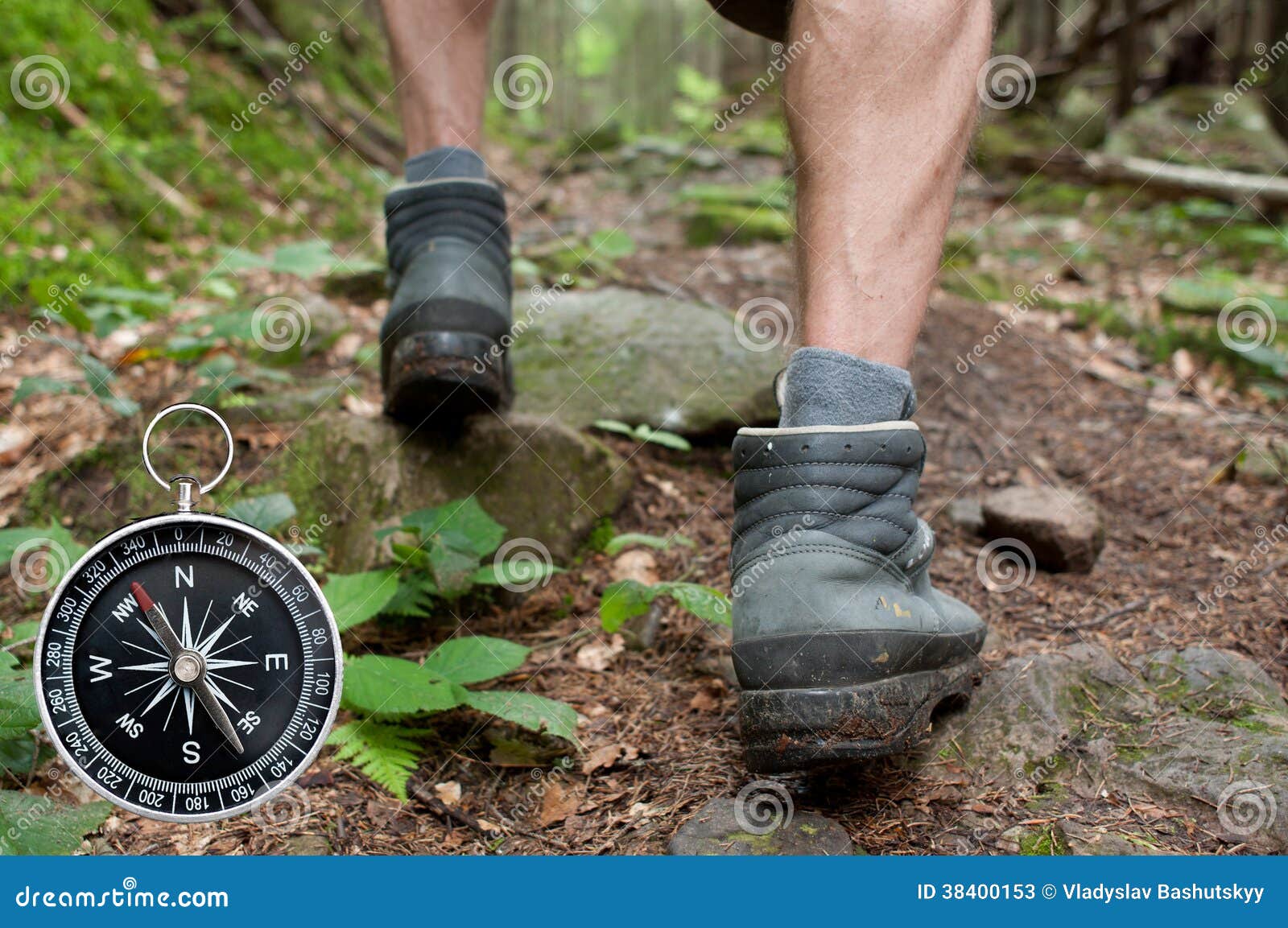 Hiking with Compass in the Mountain Stock Image - Image of nautical ...