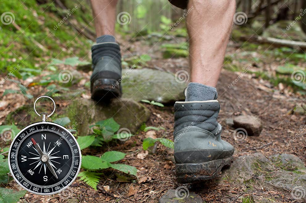 Hiking with Compass in the Mountain Stock Image - Image of nautical ...