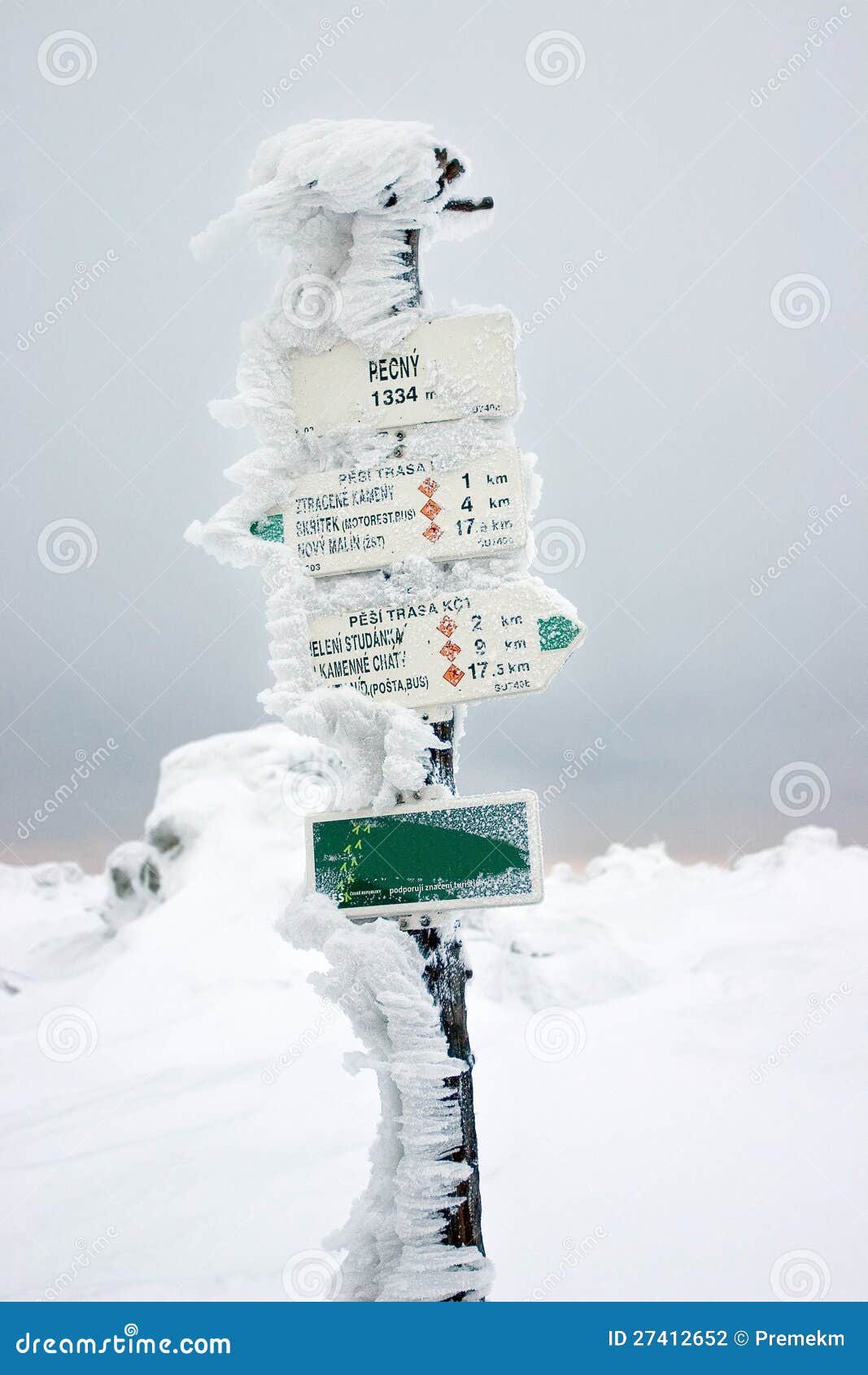 Hiking Direction Signpost in Snow Stock Photo - Image of icons, extreme ...